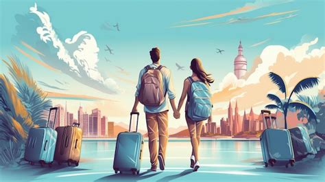 Premium Ai Image Vector Tourist Couples With Travel Bags Illustration