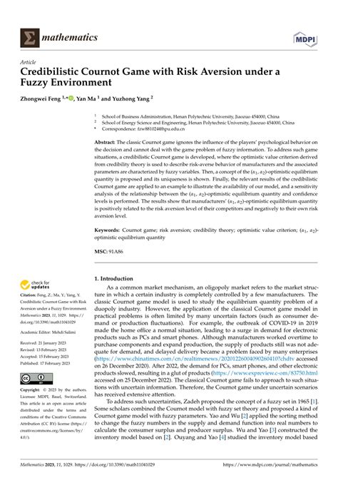 pdf credibilistic cournot game with risk aversion under a fuzzy
