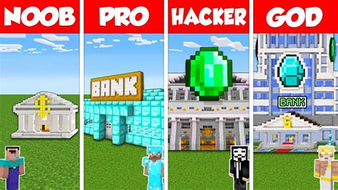 Minecraft Battle Noob Vs Pro Vs Hacker Vs God Bank Robbery House Base Build Challenge