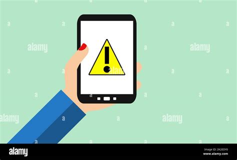 Woman Holding Smartphone With Error Warning Or Danger Symbol Stock
