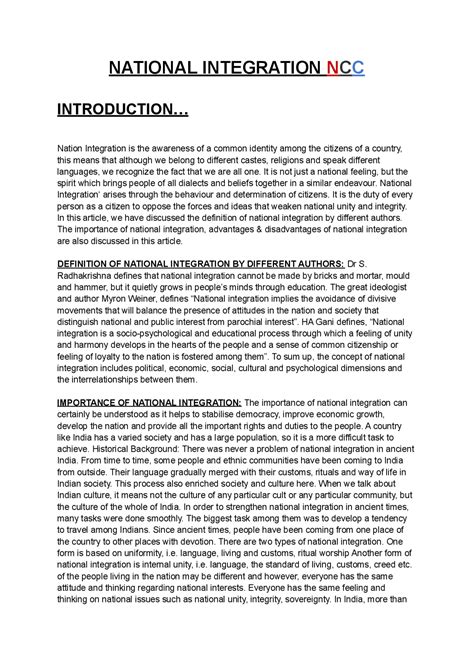 national integration lecture notes vocational education docsity