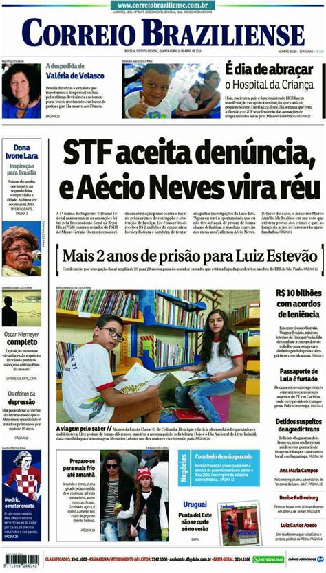 Confira A Capa Do Jornal Correio Braziliense Do Dia 18042018