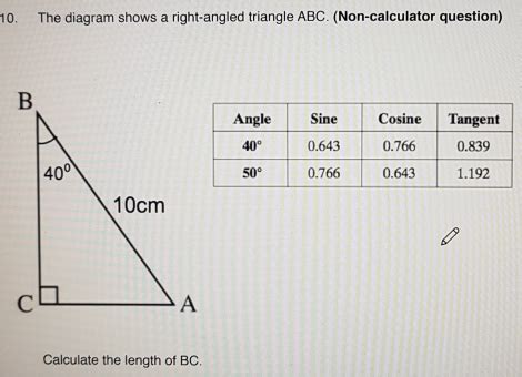 Solved 10 The Diagram Shows A Right Angled Triangle ABC Non