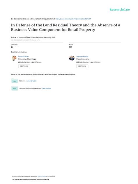 In Defense Of The Land Residual Theory And The Abs Pdf Real Estate