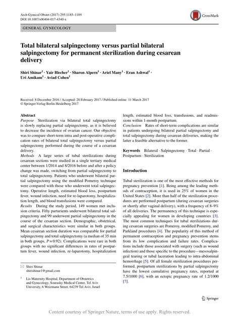 Total Bilateral Salpingectomy Versus Partial Bilateral Salpingectomy