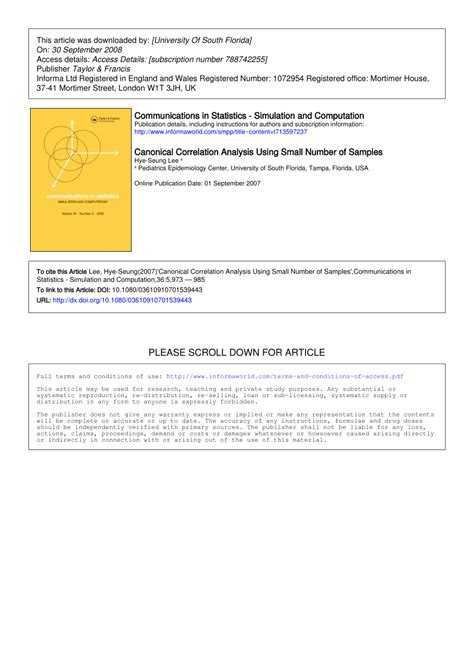 Pdf Canonical Correlation Analysis Using Small Number Of Samples