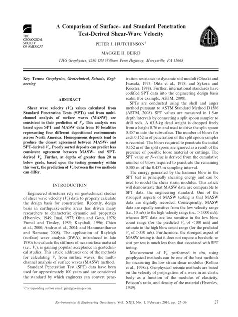 A Comparison Of Surface And Standard Penetration Test Derived Shear Wave Velocity Download