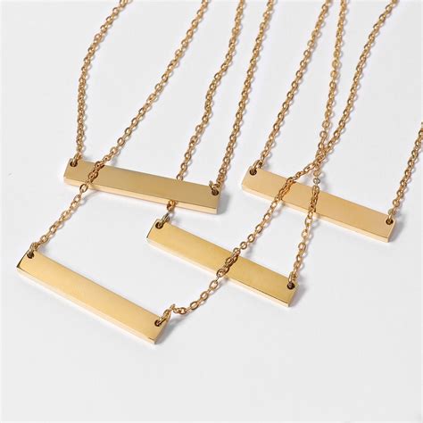 Blank Bar Necklace 18k Gold Pvd Stainless Steel Engravable Pendant