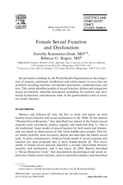 Pdf Female Sexual Function And Dysfunction