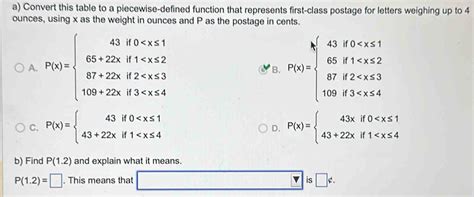 Solved A Convert This Table To A Piecewise Defined Function That