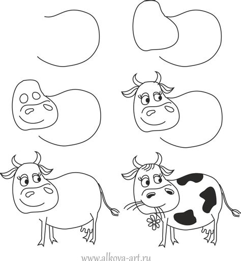 Как нарисовать корову ребенку How To Draw A Cartoon Cow Kinder