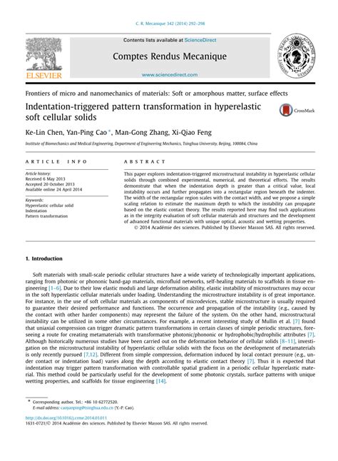 Pdf Indentation Triggered Pattern Transformation In Hyperelastic Soft Cellular Solids