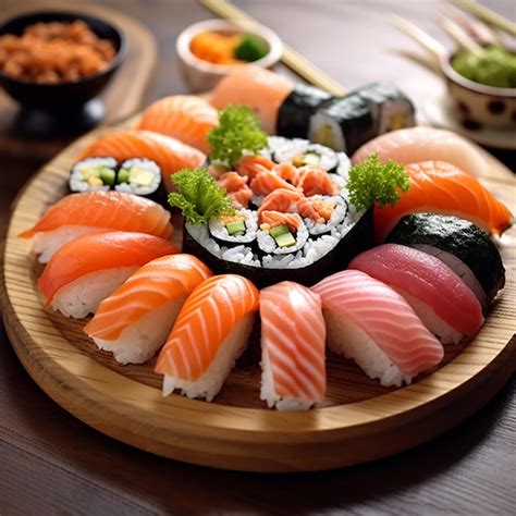 Araffy Sushi Platter With Various Types Of Sushi On It Generative Ai