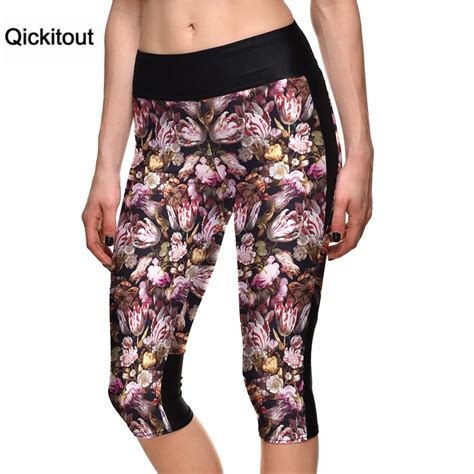 Qickitout 2016 Womens Fashion 7 Point Pants Flower Digital Printing