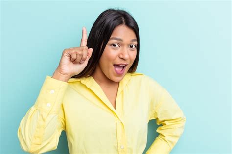 Premium Photo Young Venezuelan Woman Isolated On Blue Background