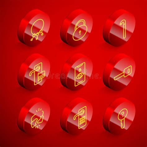 Set Line Bunch Of Keys Lock Crowbar Digital Door Lock Eye Scan Key