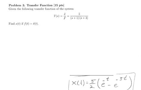 Solved Problem 3 Transfer Function 15 Pts Given The Chegg Com