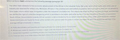 Solved Which Sentence Best Summarizes The Following Passage Paragraph