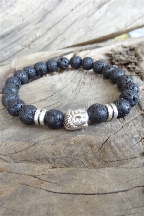 Lava Stone Bracelet Mens Buddha Bracelet Mens Bracelet Lava Rock