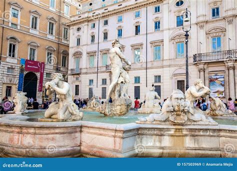 The Fontana Del Moro Or Fountain Of The Moor Located At Piazza Navona