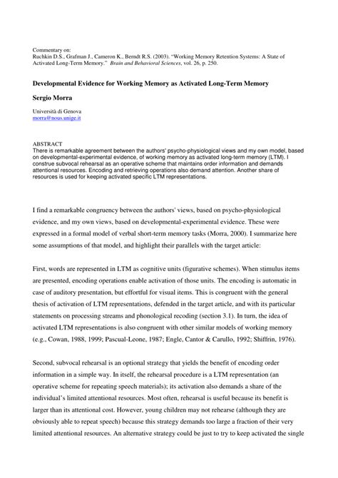 Pdf Developmental Evidence For Working Memory As Activated Long Term Memory