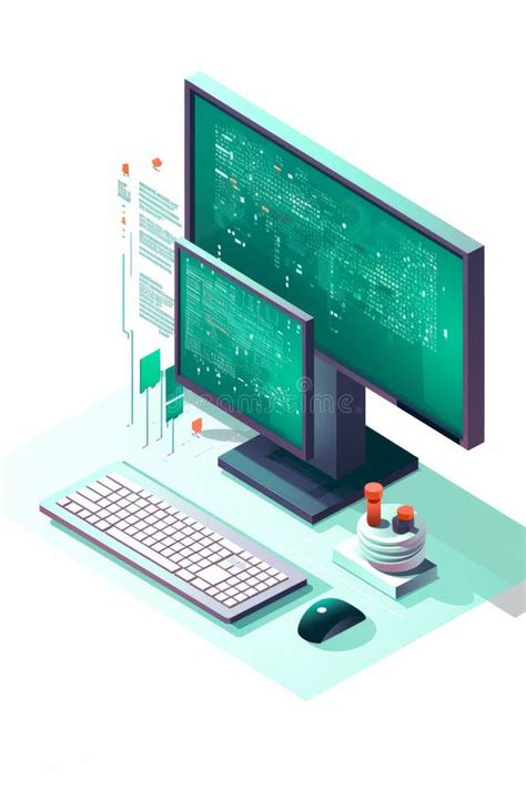 Computer Monitor And Keyboard On Desk With Mouse Generative Ai Stock Illustration