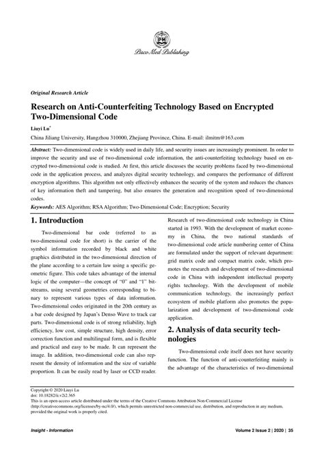 Pdf Research On Anti Counterfeiting Technology Based On Encrypted Two Dimensional Code