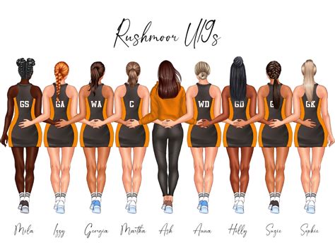 Personalised Netball Team Illustration W Coach Digital Only Etsy