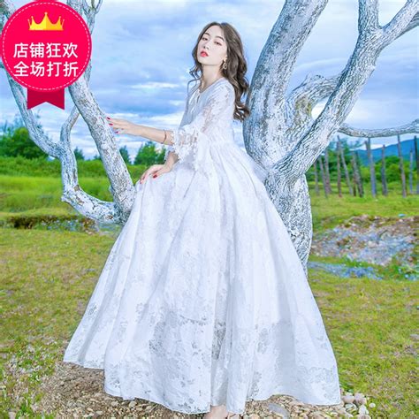 热卖公主裙成年礼礼服女仙气学生超仙森系甜美连衣裙白色及踝长裙虎窝淘