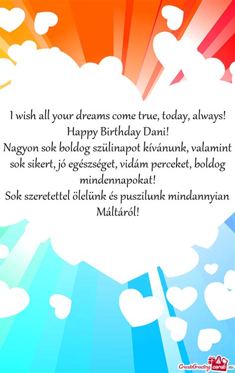 I Wish All Your Dreams Come True Today Always Free Cards