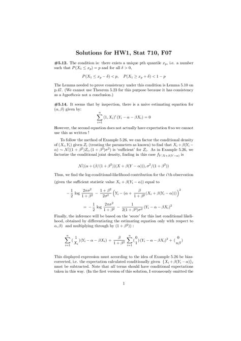 Questions With Solutions On Advanced Statistics I Homework 1 Stat 710 Docsity