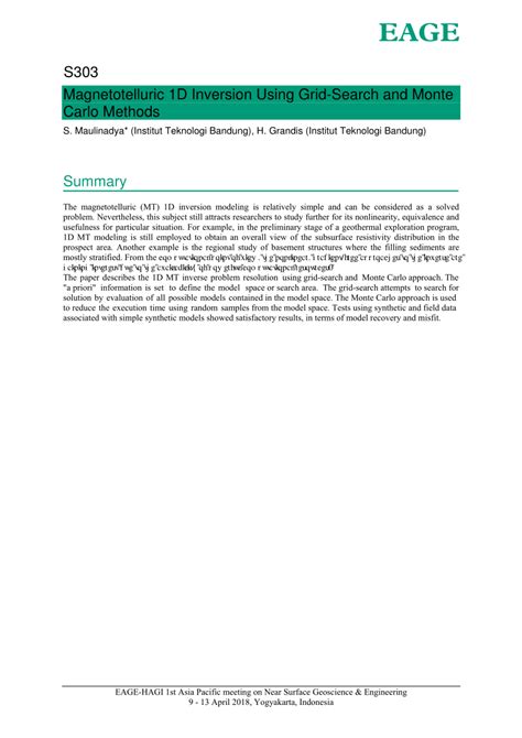 pdf magnetotelluric 1d inversion using grid search and monte carlo