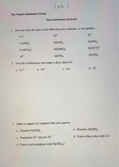 Solved The Nickel Aluminum Group Post Laboratory Exercise Chegg