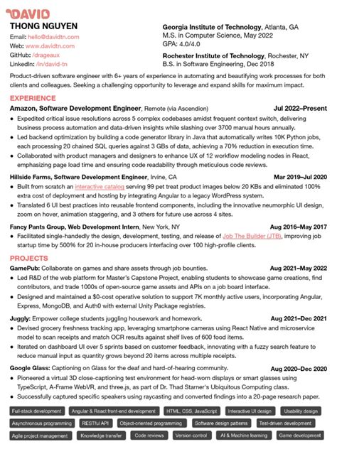 Thong Nguyen Resume Pdf User Interface Java Script