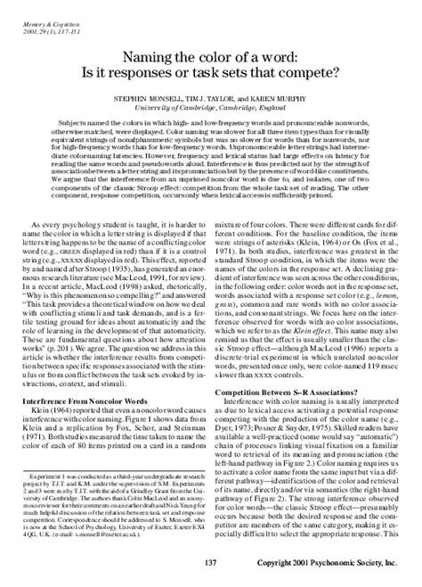 Pdf Naming The Color Of A Word Is It Responses Or Task Sets That