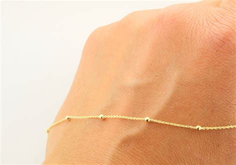 14k Gold Bead Station Necklace Chain Necklace Adjustable Etsy