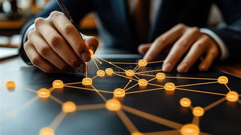 Business Person Interacting With A Digital Network Diagram On A Tablet