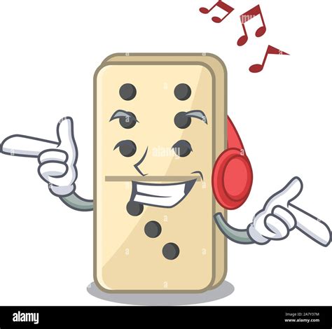Cartoon Style Of Listening Music Domino Cute Isolated Stock Vector
