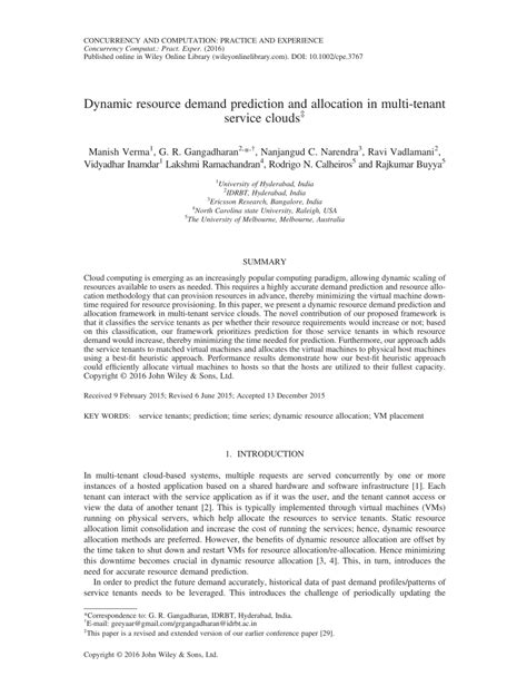 Pdf Dynamic Resource Demand Prediction And Allocation In Multi‐tenant