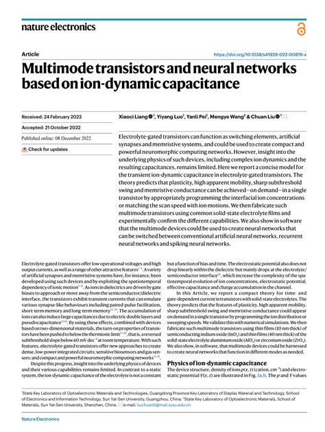 Pdf Multimode Transistors And Neural Networks Based On Ion Dynamic