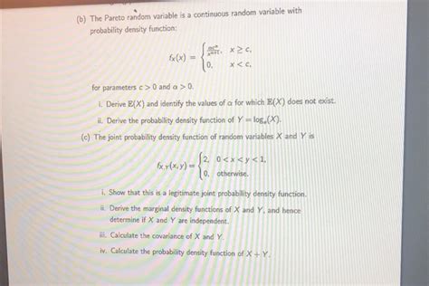 Solved B The Pareto Random Variable Is A Continuous Random