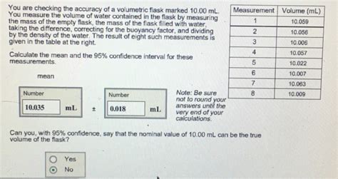 Solved You Are Checking The Accuracy Of A Volumetric Flask