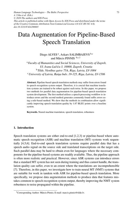Pdf Data Augmentation For Pipeline Based Speech Translation