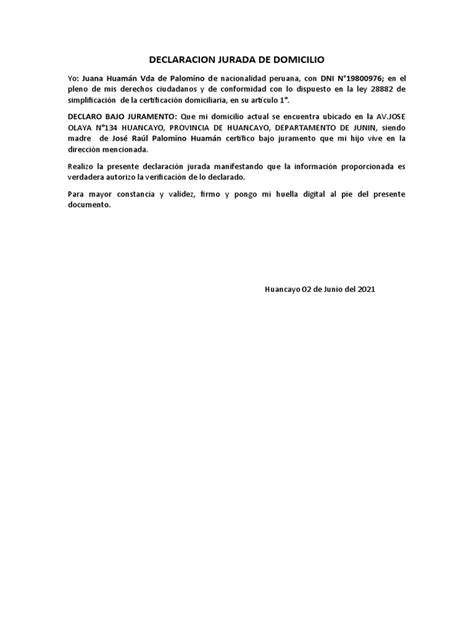 Declaracion Jurada De Domicilio Pdf Declaracion Jurada De Domicilio Pdf