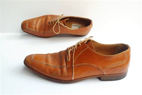 Vintage Moreschi Tan Leather Square Toe Mens Tie Oxford Shoes Italy