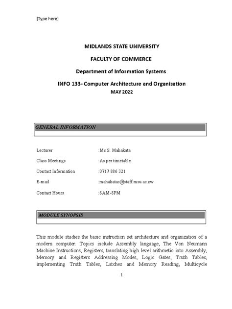 Notes Computer Organisation And Architecture MIDLANDS STATE