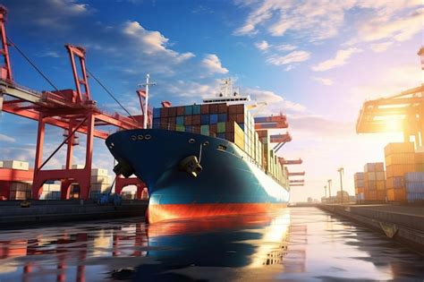 Premium AI Image A Large Container Ship In The Process Of Anchoring Before Unloading