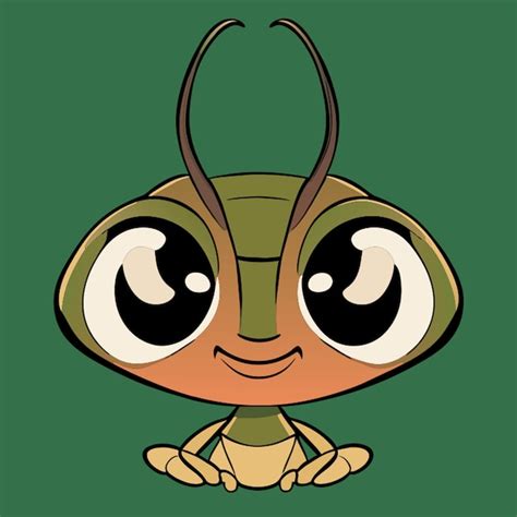 A Cute Grasshopper Chibi Style Vintage Colors Solid Background Vector