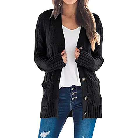 Vekdone Womens Long Sleeve Cable Knit Cardigan Sweaters Open Front