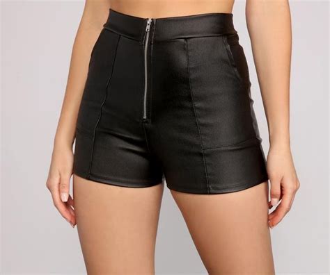 Basic High Waist Coated Faux Leather Shorts Leather Shorts High